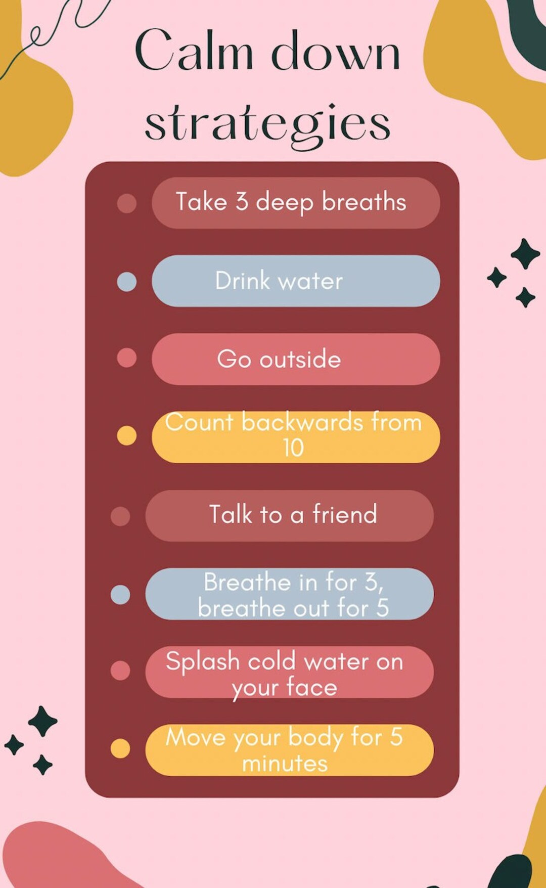 Calm Down Strategies Poster - Etsy