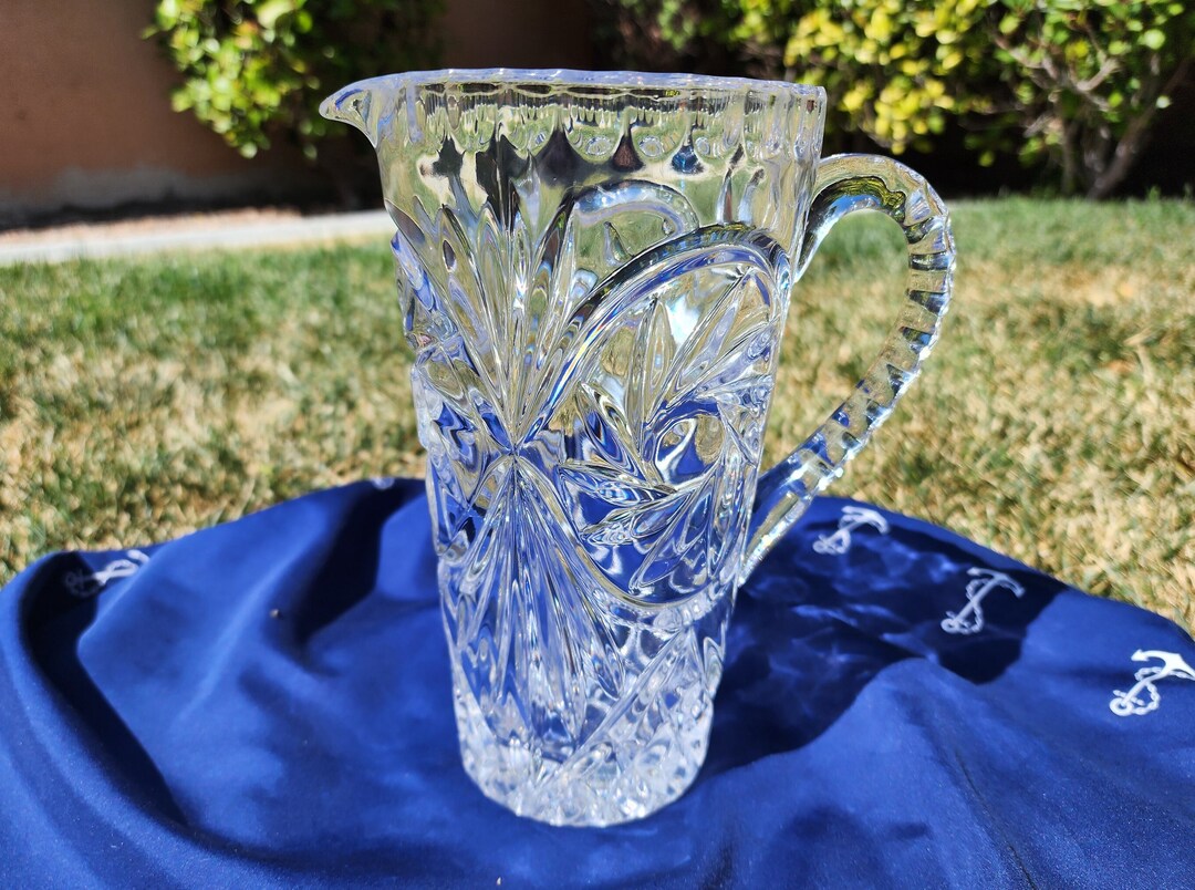 Vintage Pinwheel Cut Glass Pitcher - Etsy
