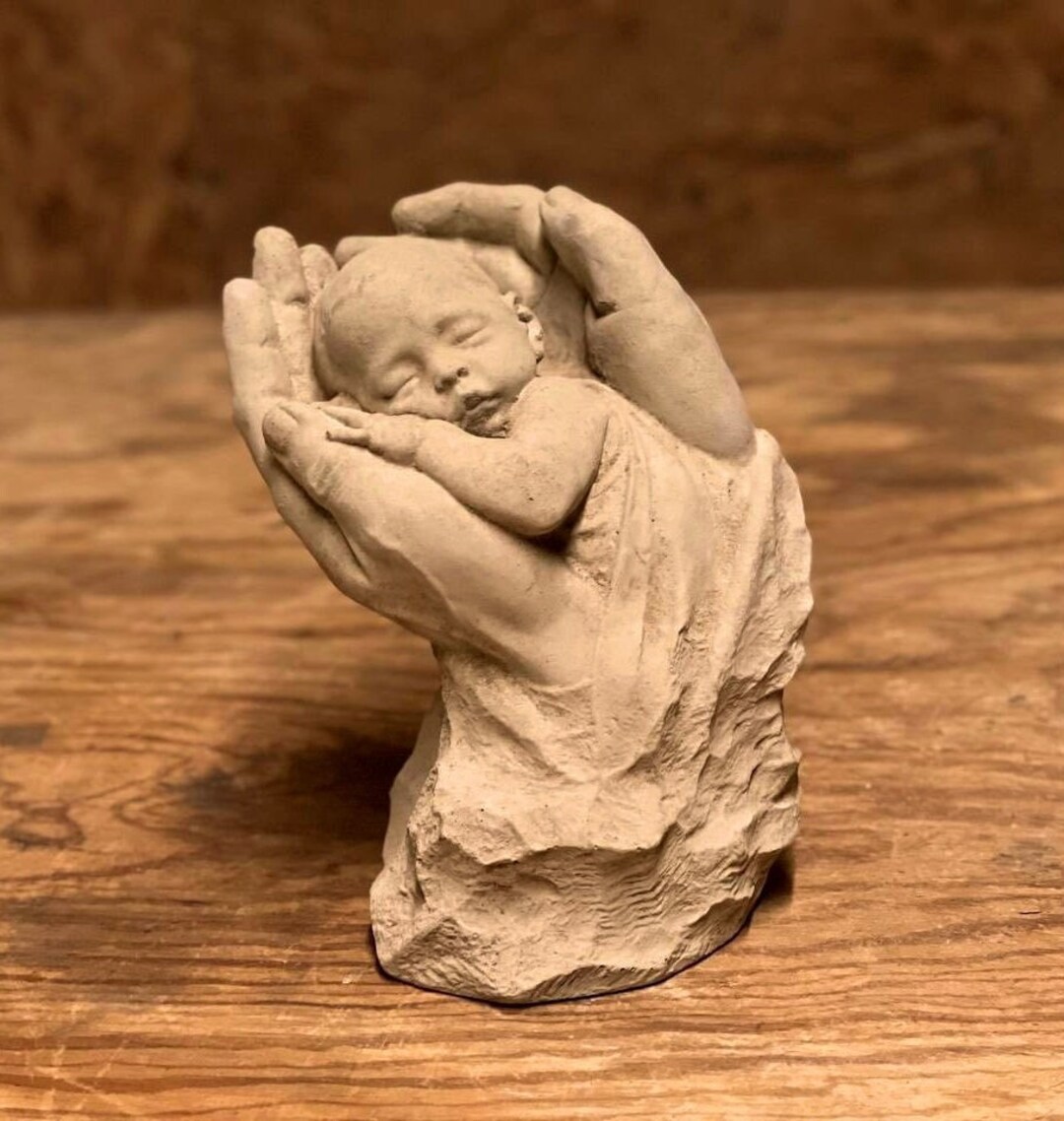 Newborn in Hands Concrete Figurine Sleeping Baby Statue Carrying ...