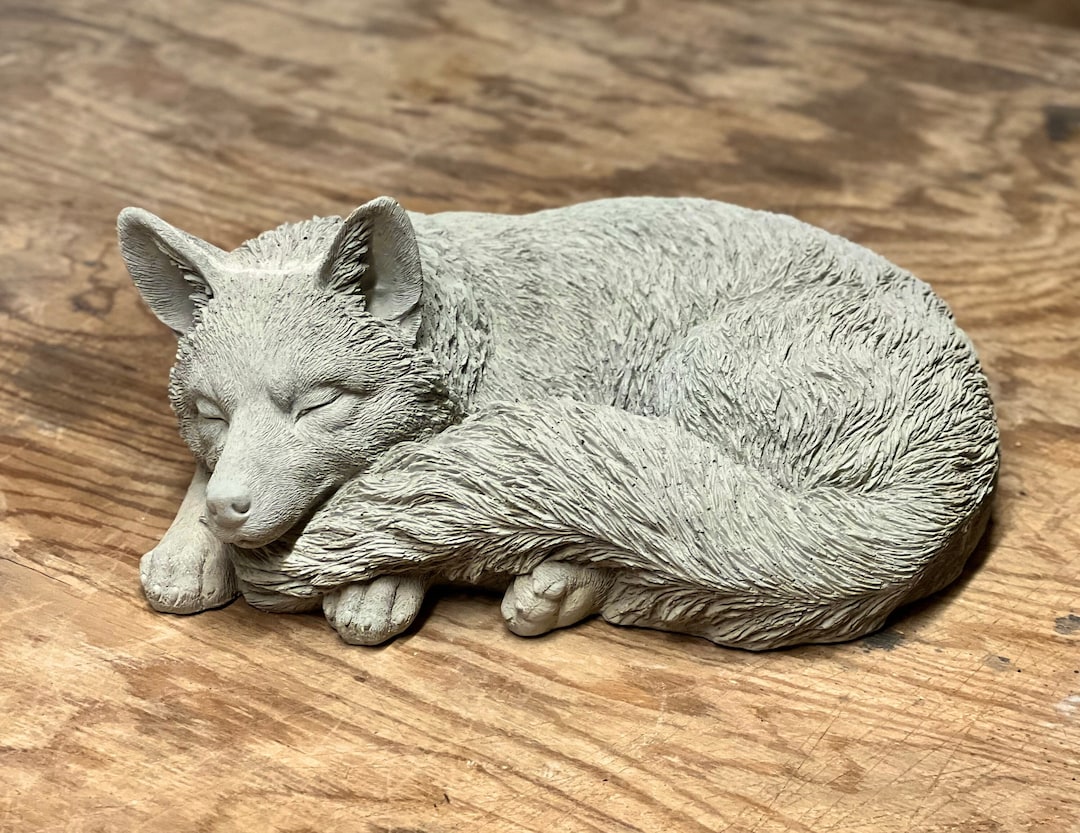Sleeping Curled up Fox Statue Massive Wild Fox Figure Backyard Garden ...