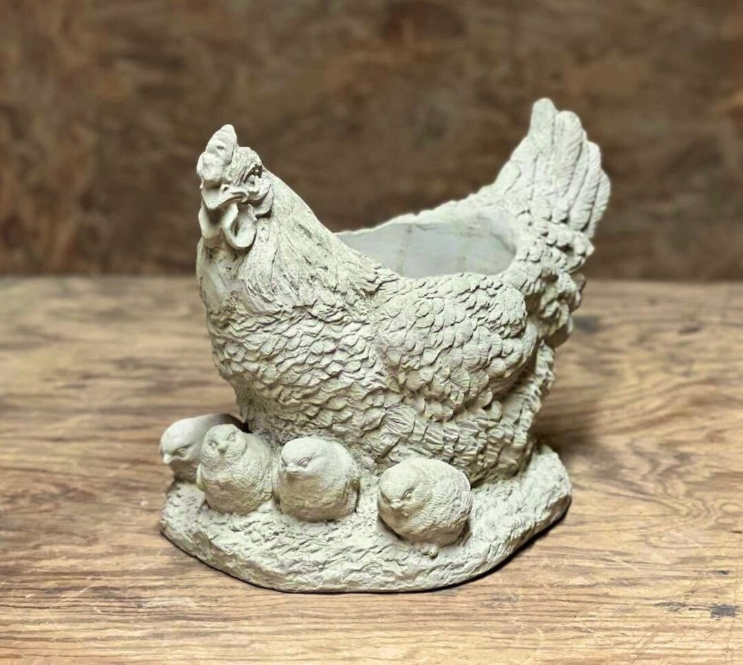Concrete Sculpture Chicken and Chicks Garden Pot Farm Animal - Etsy