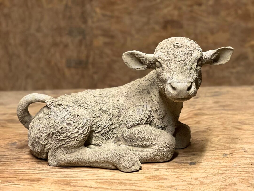 Massive Laying Cow Statue Calf Concrete Figurine Outdoor Decoration for ...