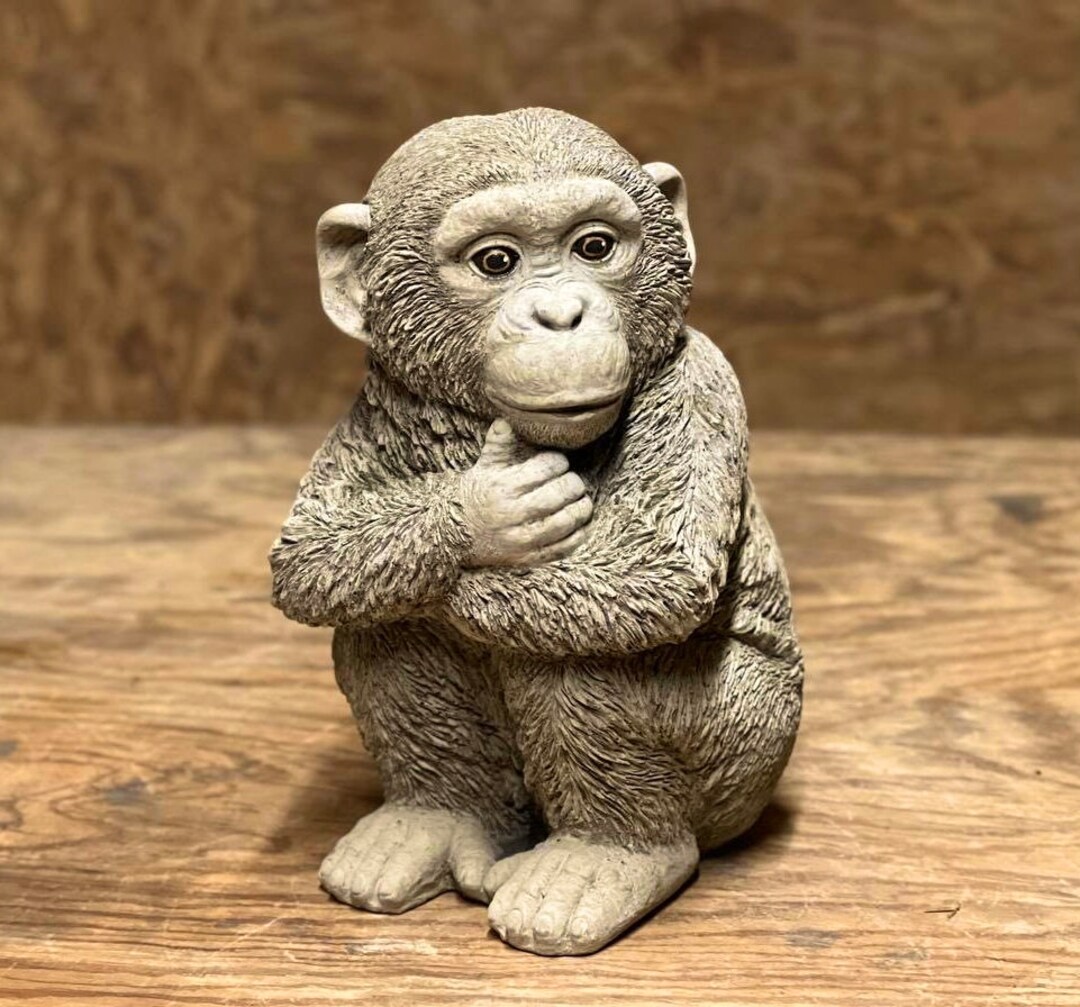 Concrete Sitting Chimpanzee Statue Cute Resting Monkey Figure Wild ...