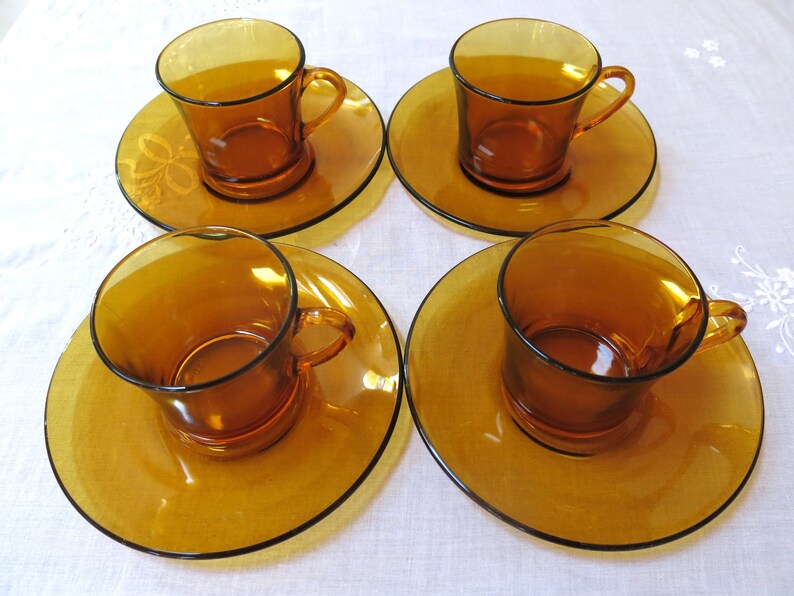 Duralex set of four 4 amber glass coffee or tea cups plus - Etsy Portugal