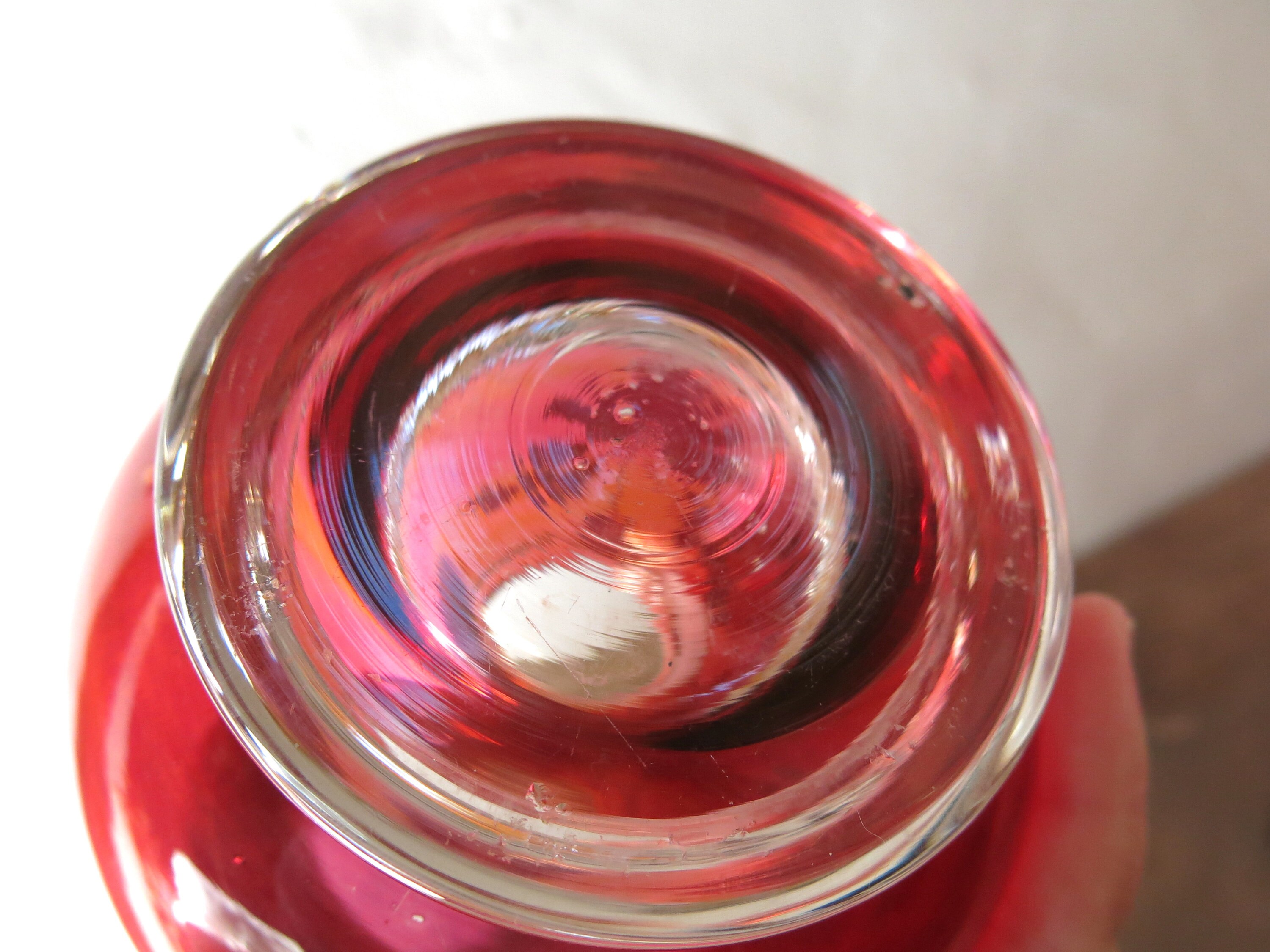 Lovely Vintage Red Glass Vase With Hand-painted White Flowers Retro ...