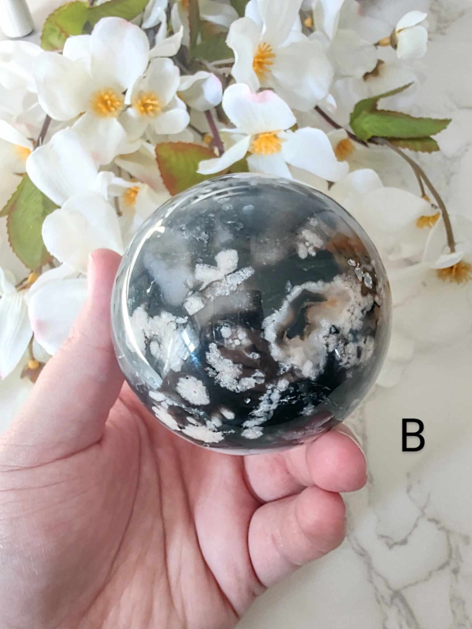 Black Flower Agate With Pink Amethyst Sphere B - Etsy UK