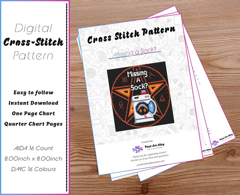 Cross Stitch Pattern Digital PDF Download Missing a Sock - Etsy
