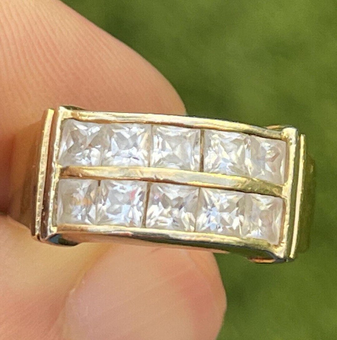 Signed Sterling Silver Ring 925 Designer Size 6 Cz IBB Band Gold Plated ...