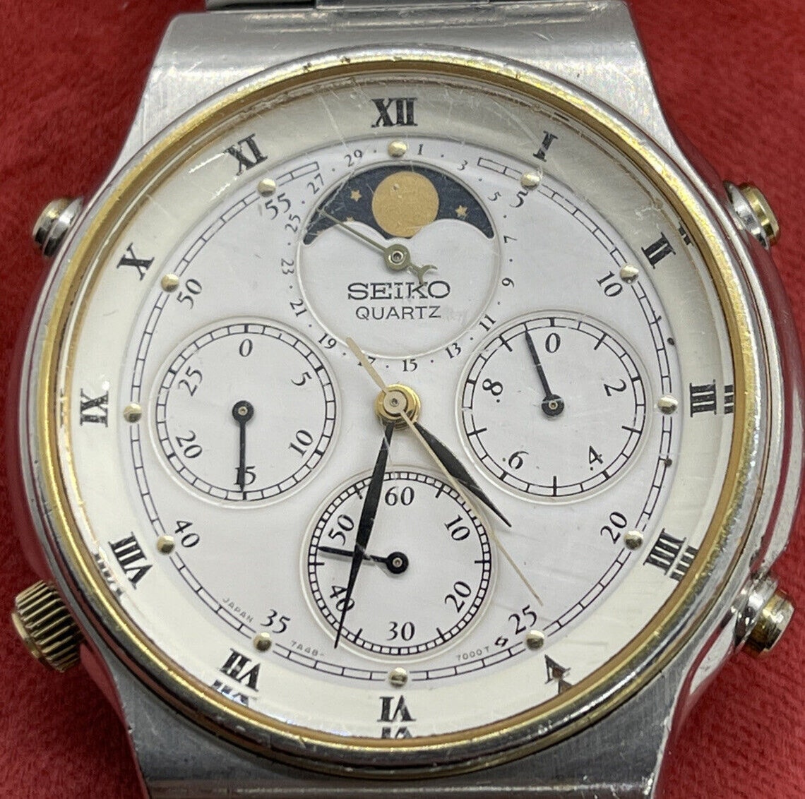 Vintage 7a48-7000 JDM Seiko Chronograph Quartz Watch Moon Phase ...