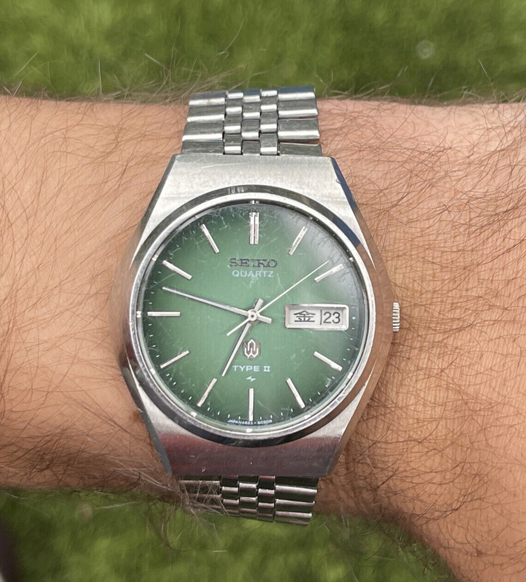 Vintage Seiko Type II Quartz Date Watch 4623-8010 Green Kanji Dial Running - Etsy