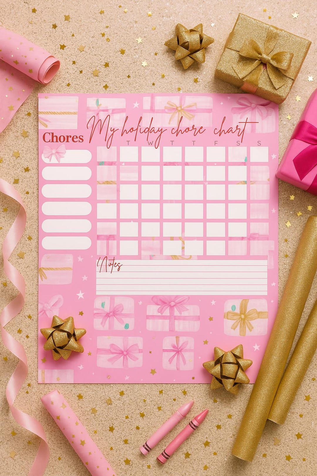 Pink Holiday Chore Chart | Kids Christmas Chore Chart | Printable Chore ...