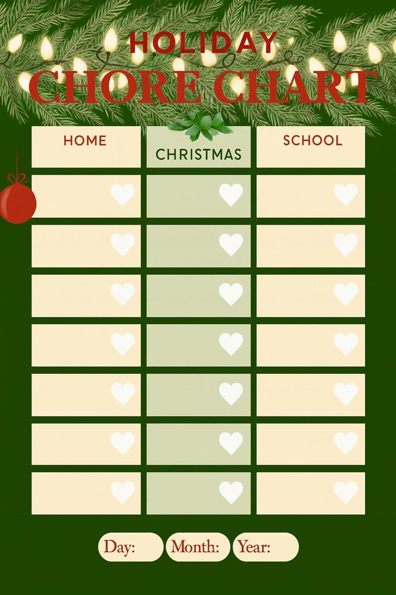 Christmas Chore Chart for Kids | Printable Holiday Reward Chart ...