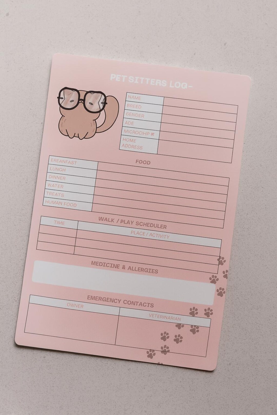Printable Pet Sitter Log Template: Cat Design (canva & PDF) - Etsy