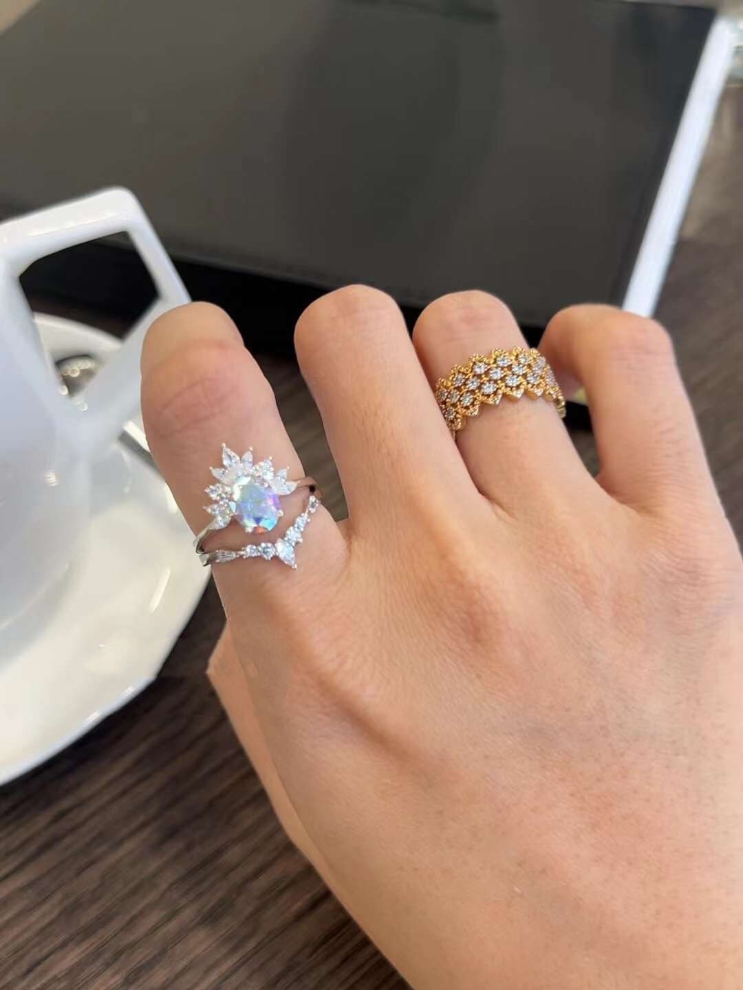 Two Sterling Silver Moon Stone Rings Set - Etsy