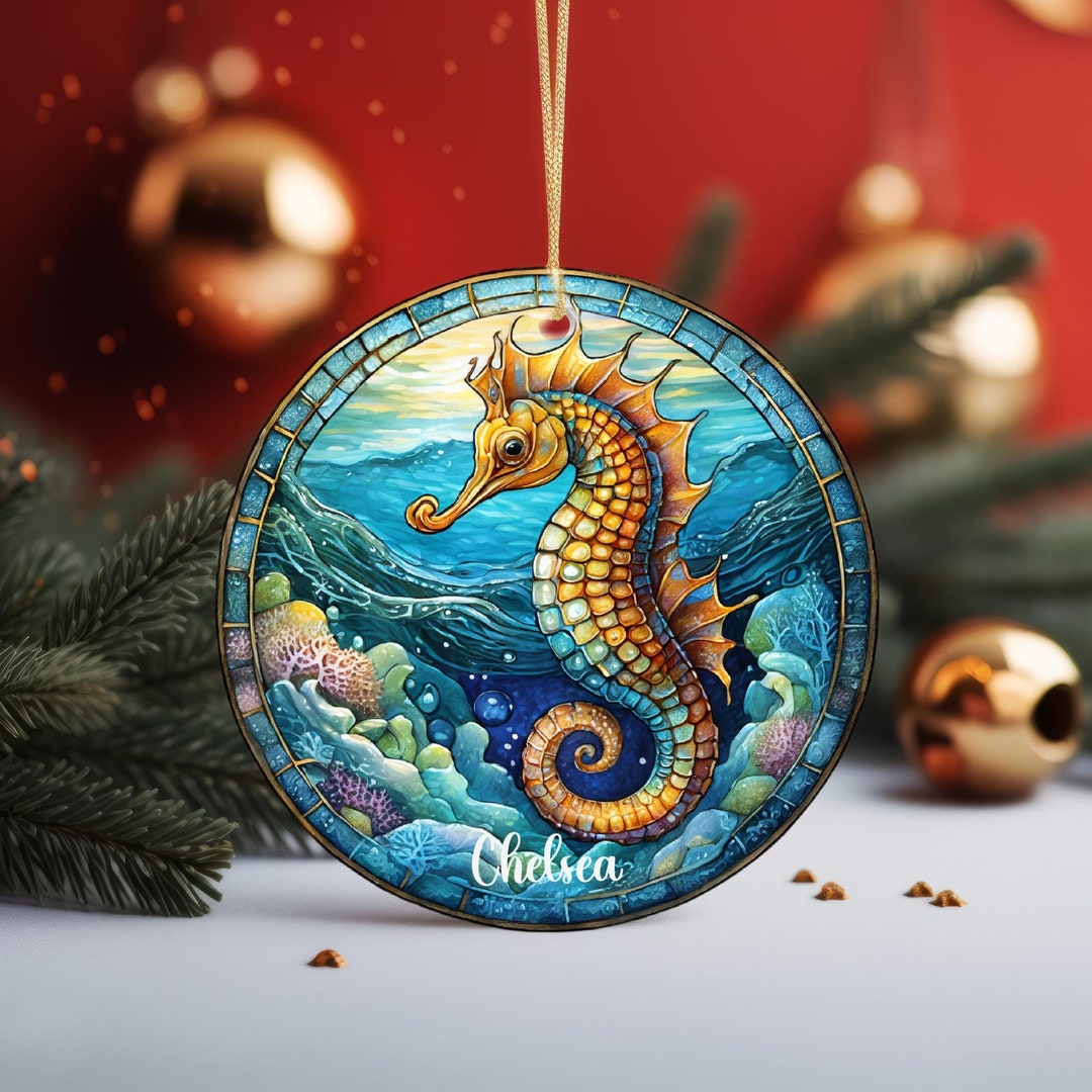 Seahorse Ornament, Personalized Seahorse Christmas Ornament, Faux ...