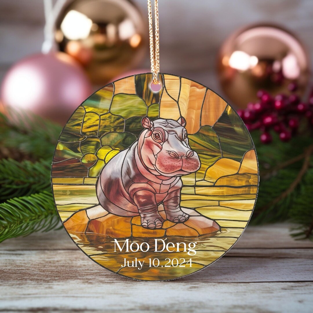 Moo Deng, Moon Deng Stained Glass Look Christmas Ornament, Moo Deng ...