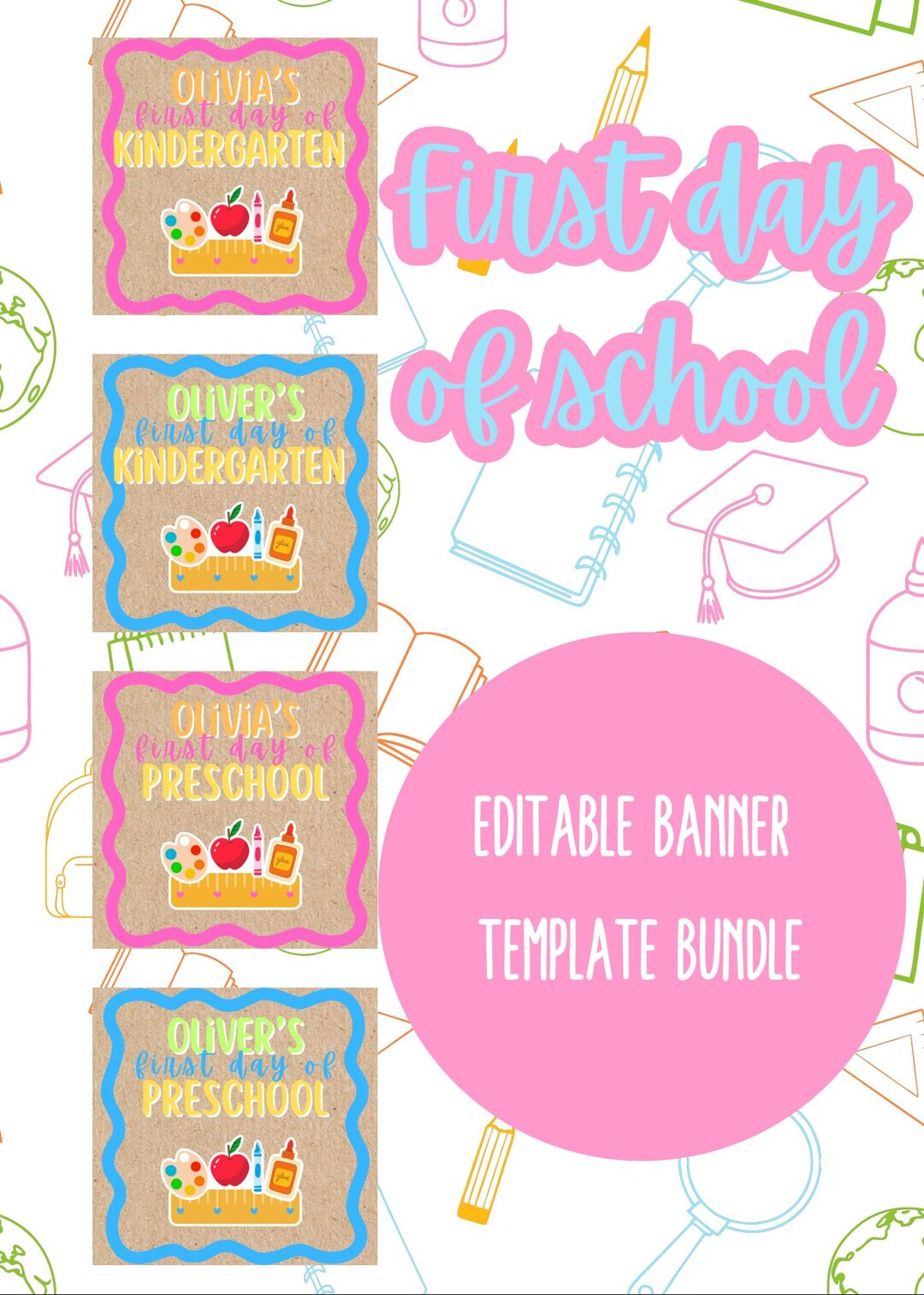 First Day of School Banner Template Bundle - Etsy