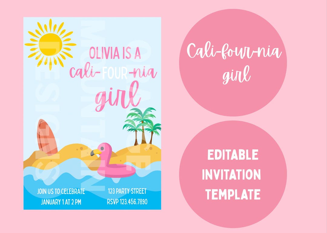 Califournia Girl Birthday Invitation Template - Etsy