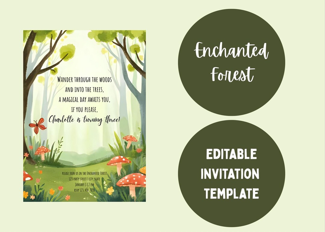 Enchanted Forest Birthday Invitation – Editable Template in Canva - Etsy