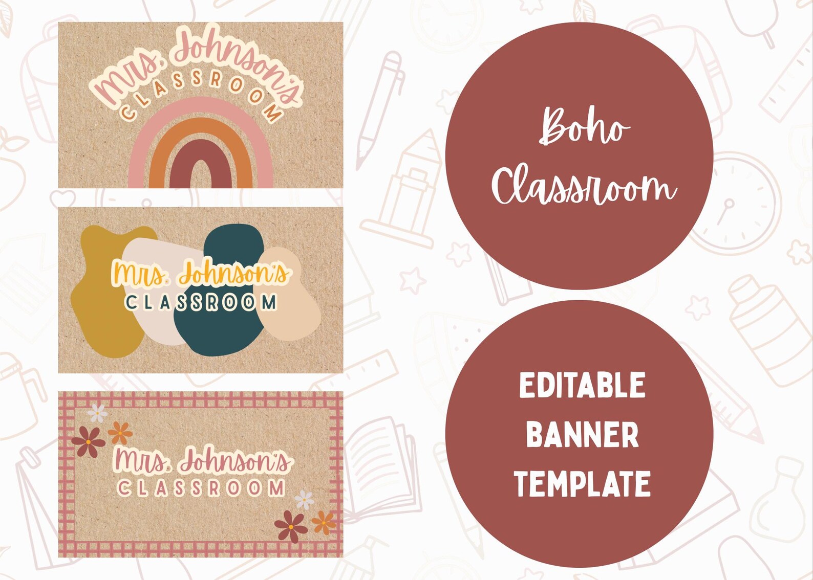 Boho Classroom Painted Banner Template - Etsy