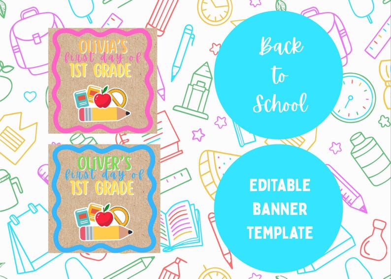 First Day of School 3x3 Banner Template – Editable in Canva (1st–4th ...