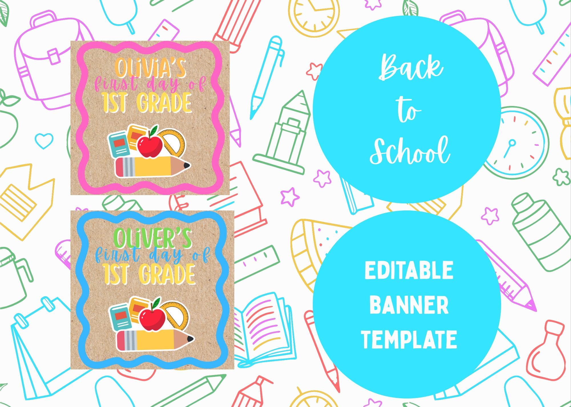 First Day of School 3x3 Banner Template – Editable in Canva (1st–4th ...