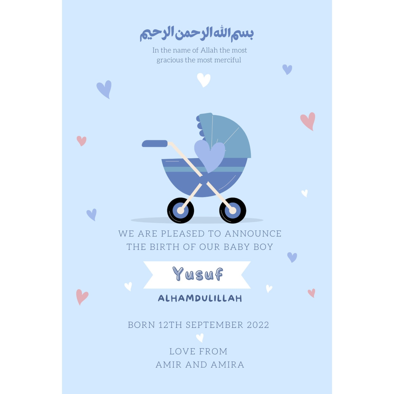 Personalised Islamic Baby Boy Birth Announcement , Digital File - Etsy
