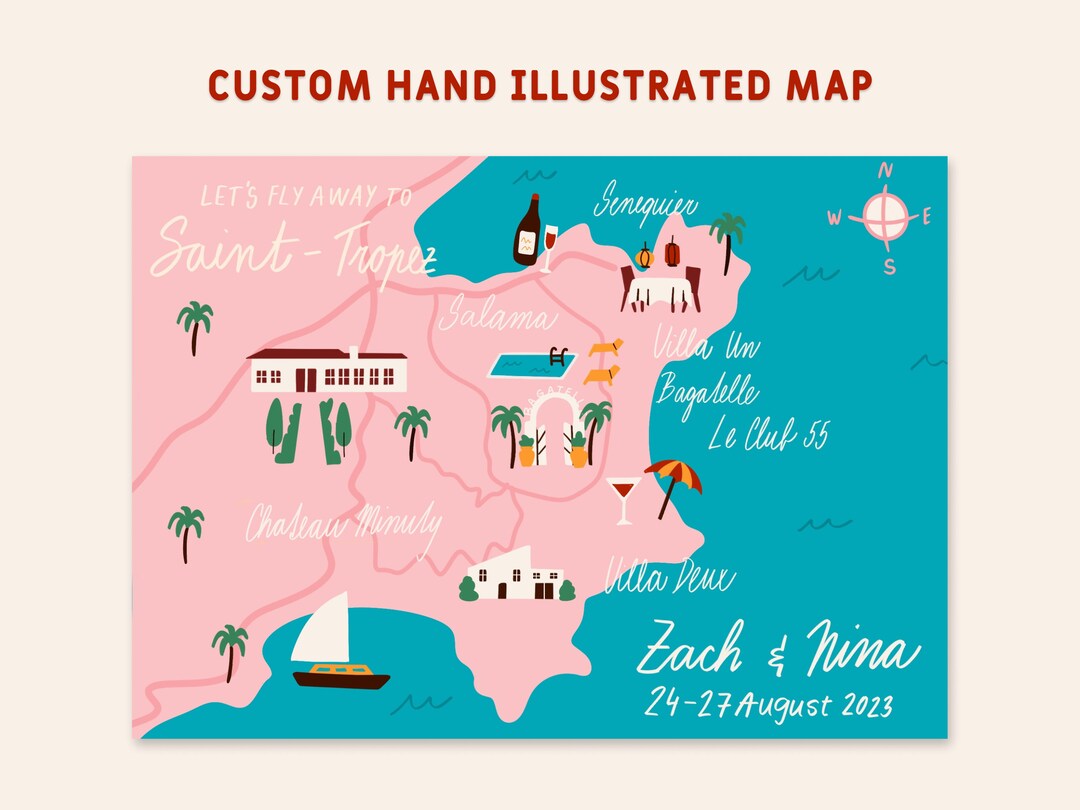 Custom Hand Illustrated Wedding Invitation Map, Save the Date, Welcome ...