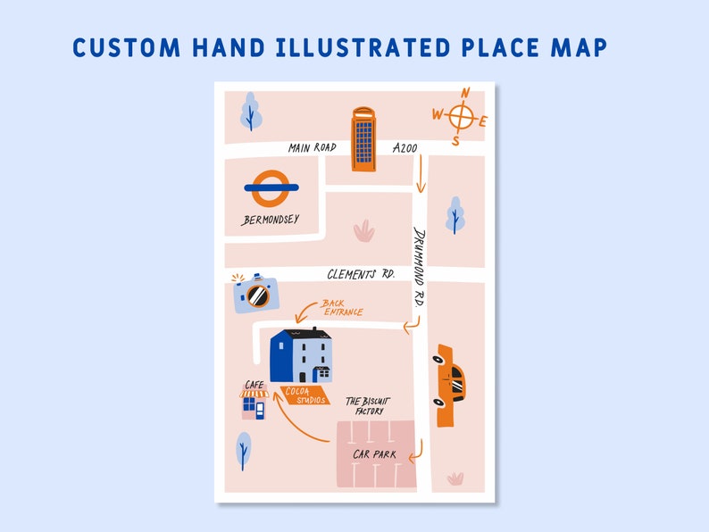 Custom Hand-drawn Illustrated Map of Any Location,city, Wedding, Event ...