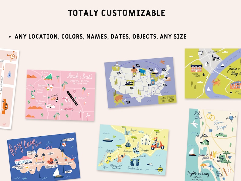 Custom Hand Illustrated Map of Any Place, Wedding, Event, Airbnb ...