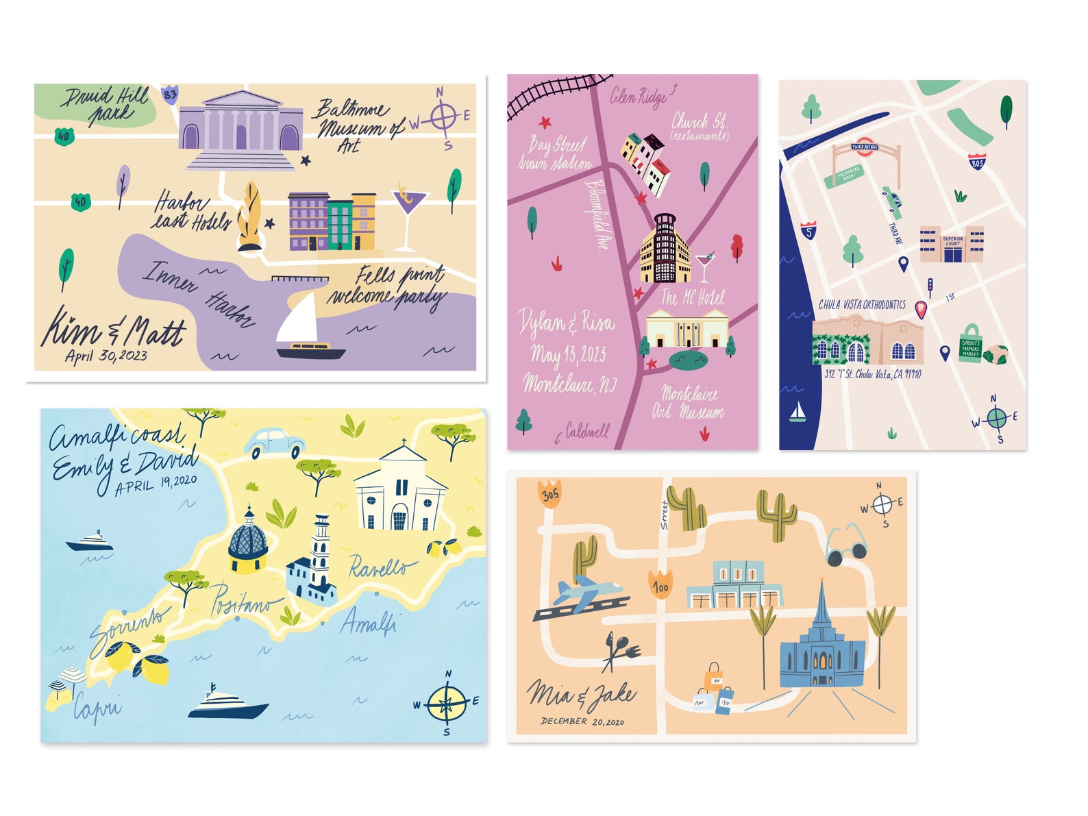 Custom Hand Illustrated Wedding Invitation Map, Save the Date, Welcome ...