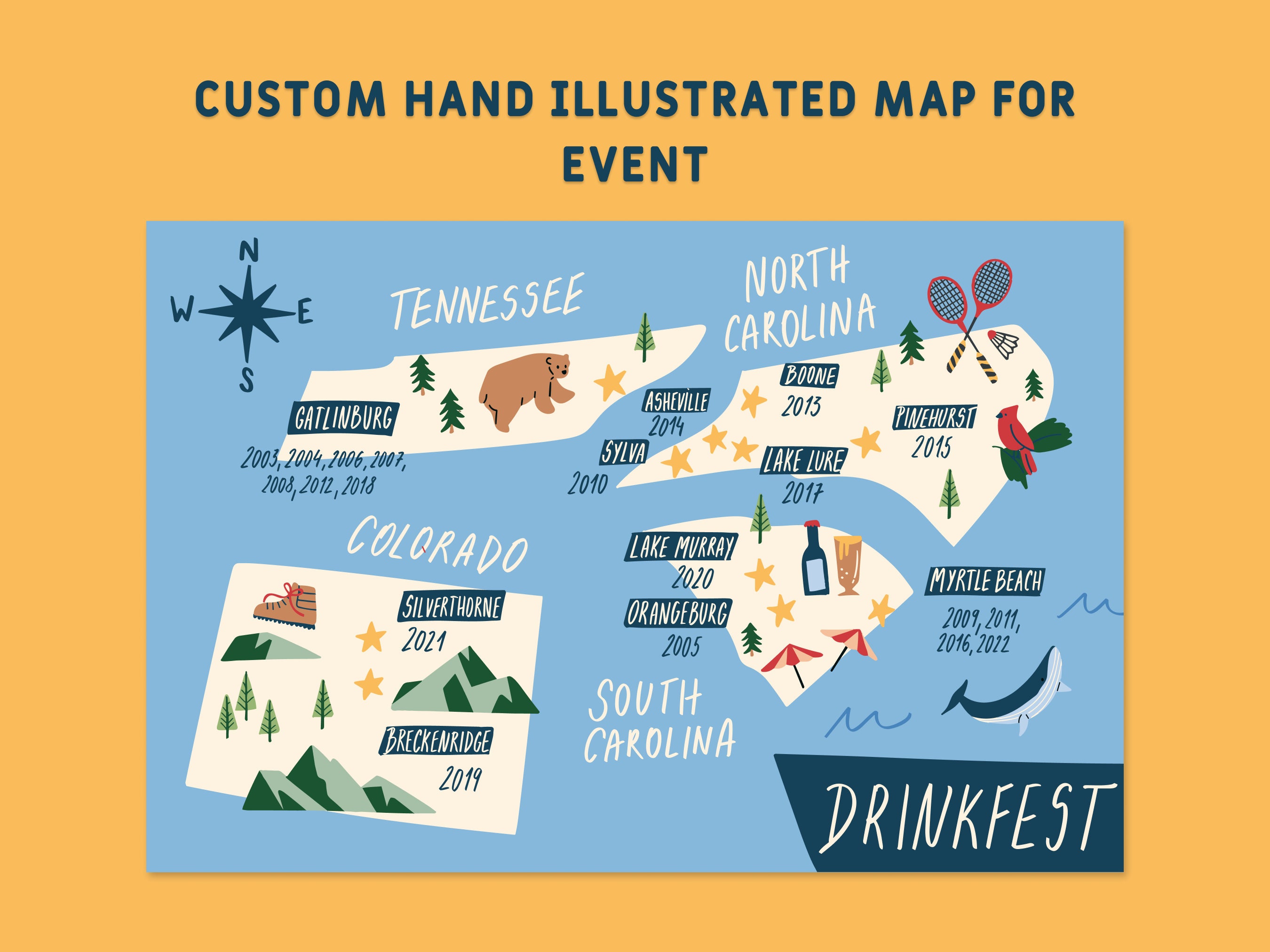 Custom Hand Illustrated Business Map, Place Map, Welcome Map, Itinerary ...