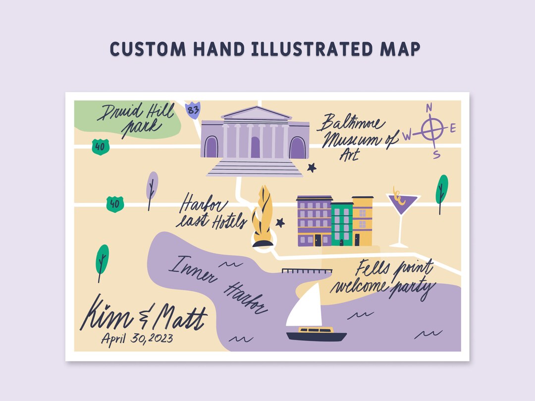 Custom Hand-drawn Illustrated Map of Any Location Neighborhood Country ...