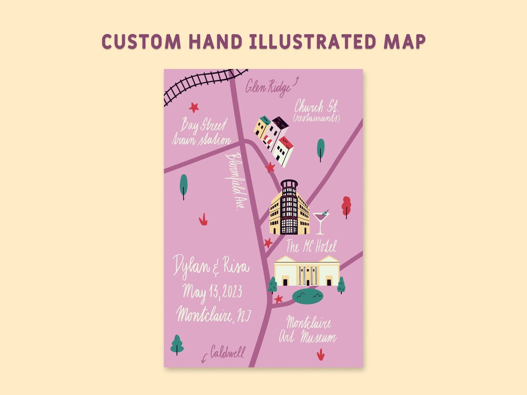 Custom Hand Illustrated Wedding Invitation Map, Save the Date, Welcome ...
