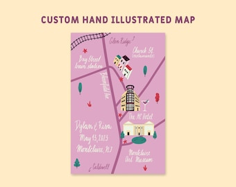 Custom Hand Illustrated Wedding Invitation Map, Save the Date, Welcome ...