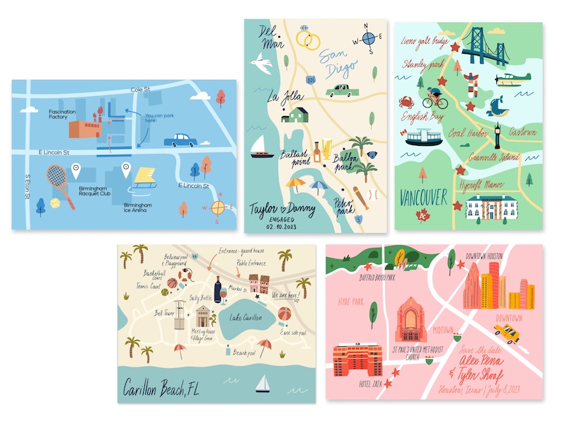Custom Hand Illustrated Wedding Invitation Map Save the Date - Etsy