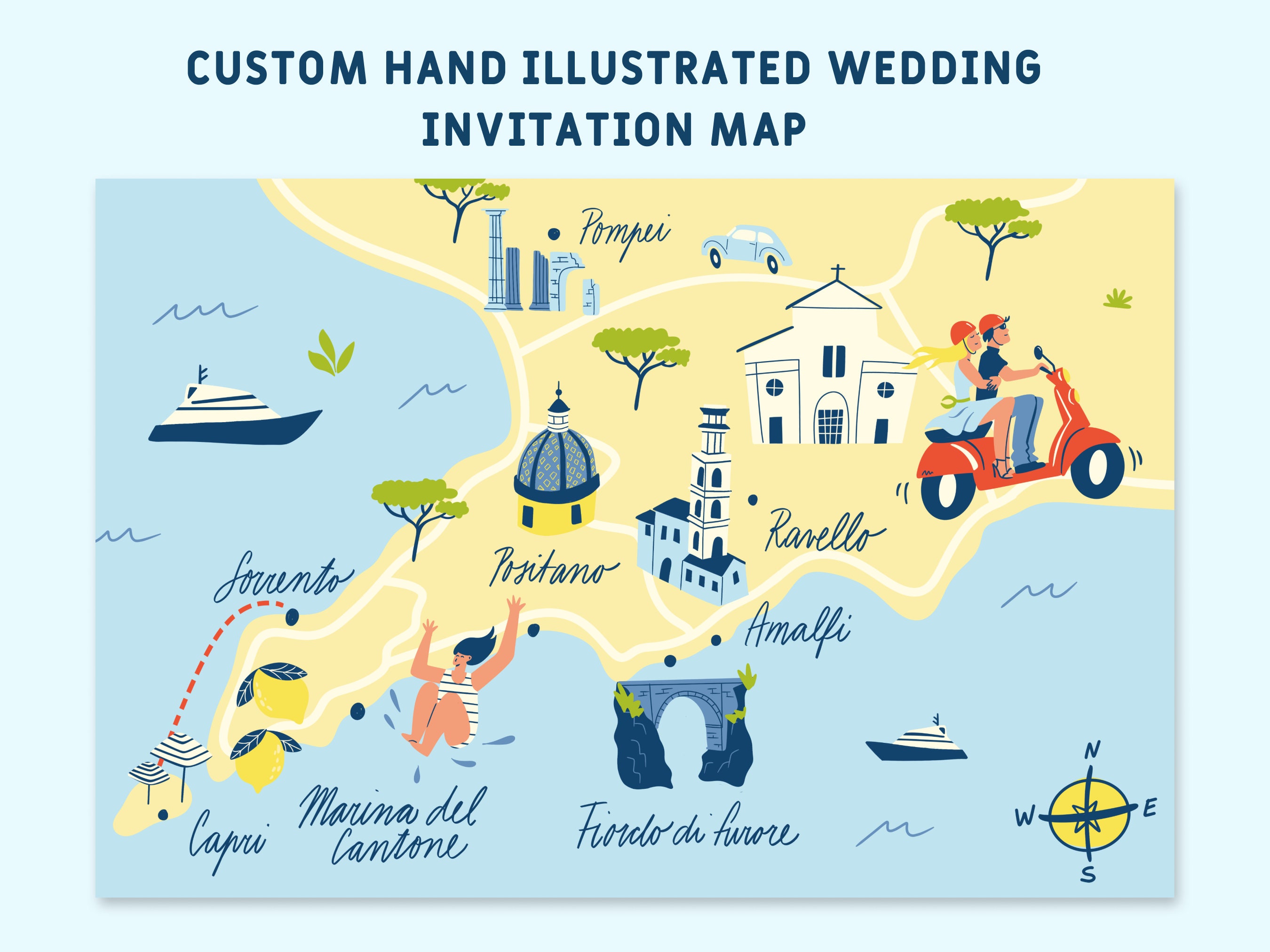 Custom Hand Illustrated Wedding Invitation Map, Save the Date, Welcome ...