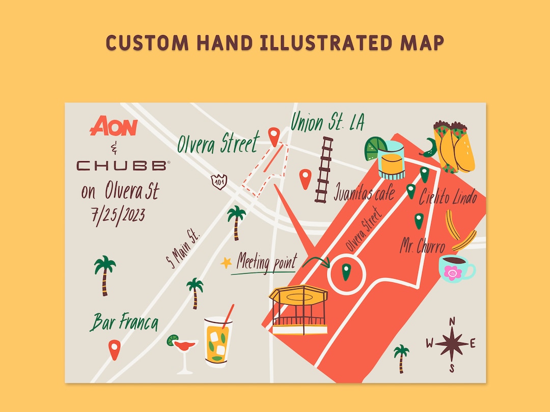 Custom Hand Illustrated Map of Any Place, Company Event, Work ...