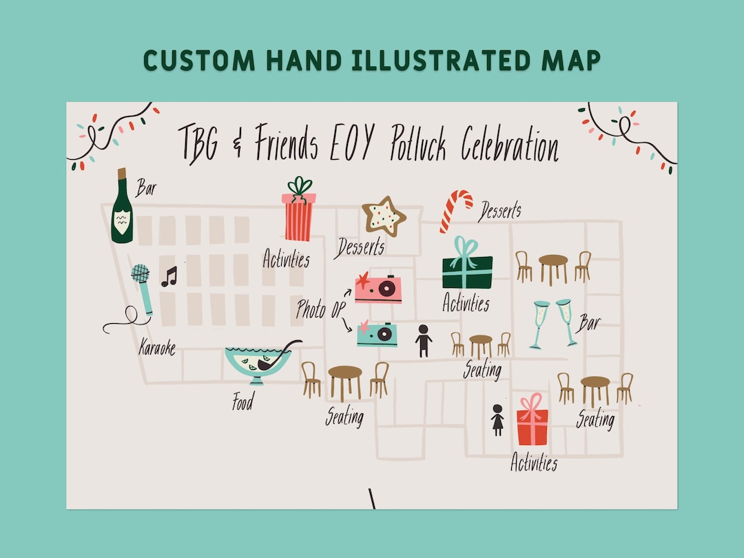 Custom Hand-illustrated Wedding Map: Party & Event Venue (printable ...