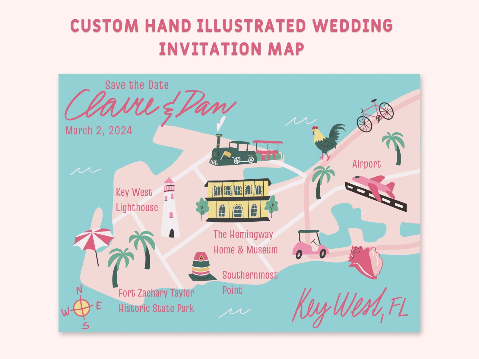 Custom Hand Illustrated Wedding Invitation Map Save the Date - Etsy