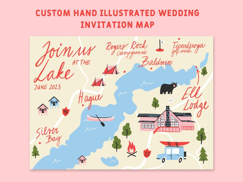 Custom Hand Illustrated Wedding Invitation Map Save the Date - Etsy