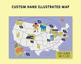 Custom Hand Illustrated Wedding Invitation Map, Save the Date, Welcome ...