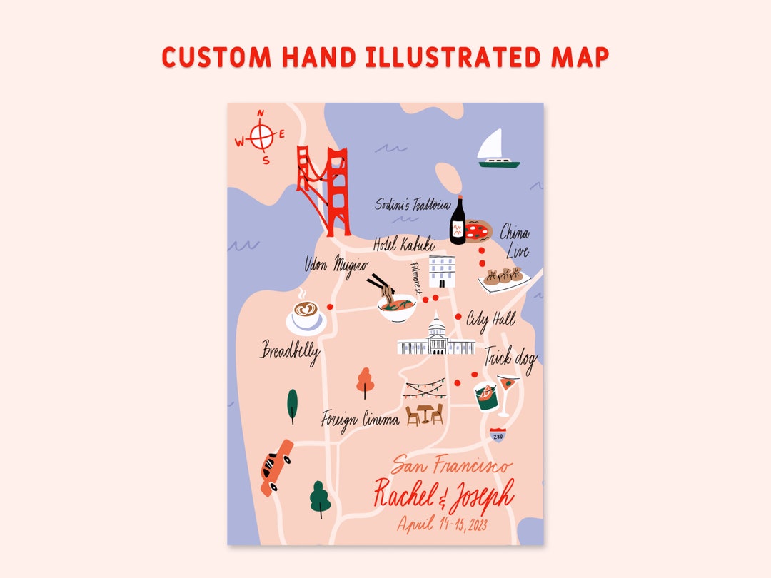 Custom Hand Illustrated Map of Any Place, Wedding, Event, Airbnb ...