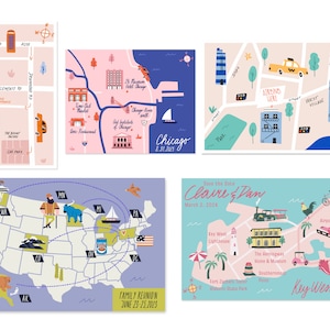 Custom Hand Illustrated Business Map, Place Map, Welcome Map, Itinerary ...