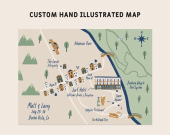 Custom Hand Illustrated Map of Wedding, Destination, Place, Event ...