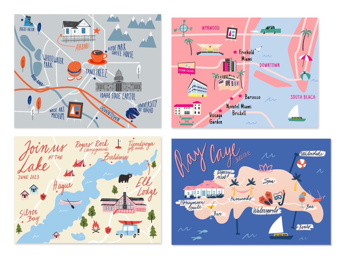 Custom Hand Illustrated Wedding Invitation Map, Camping, Vacation ...