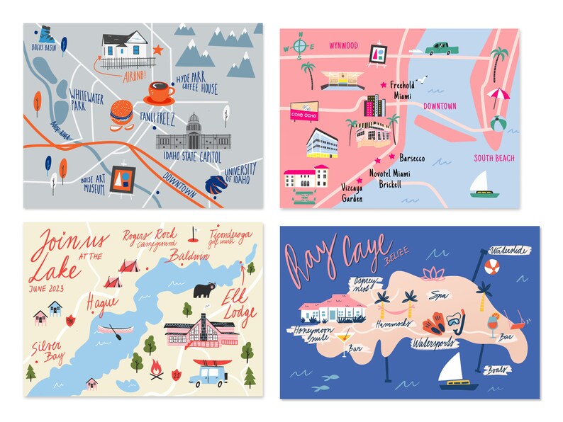 Custom Hand Illustrated Wedding Invitation Map, Camping, Vacation ...