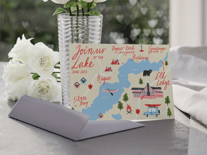 Custom Hand Illustrated Wedding Invitation Map Save the Date - Etsy