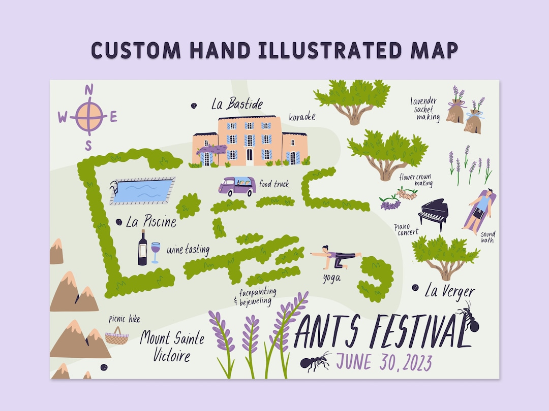 Custom Hand Illustrated Wedding Invitation Map, Save the Date, Festival ...