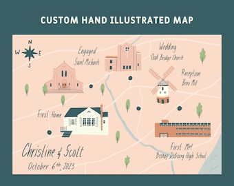 Custom Hand Illustrated Wedding Invitation Map, Save the Date, Welcome ...